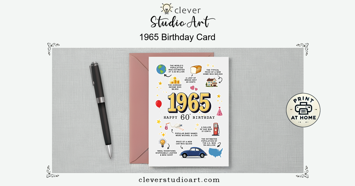 1965 Birthday Card Printable | Clever Studio Art