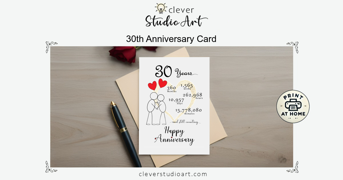 30th Anniversary Card Printable | Clever Studio Art