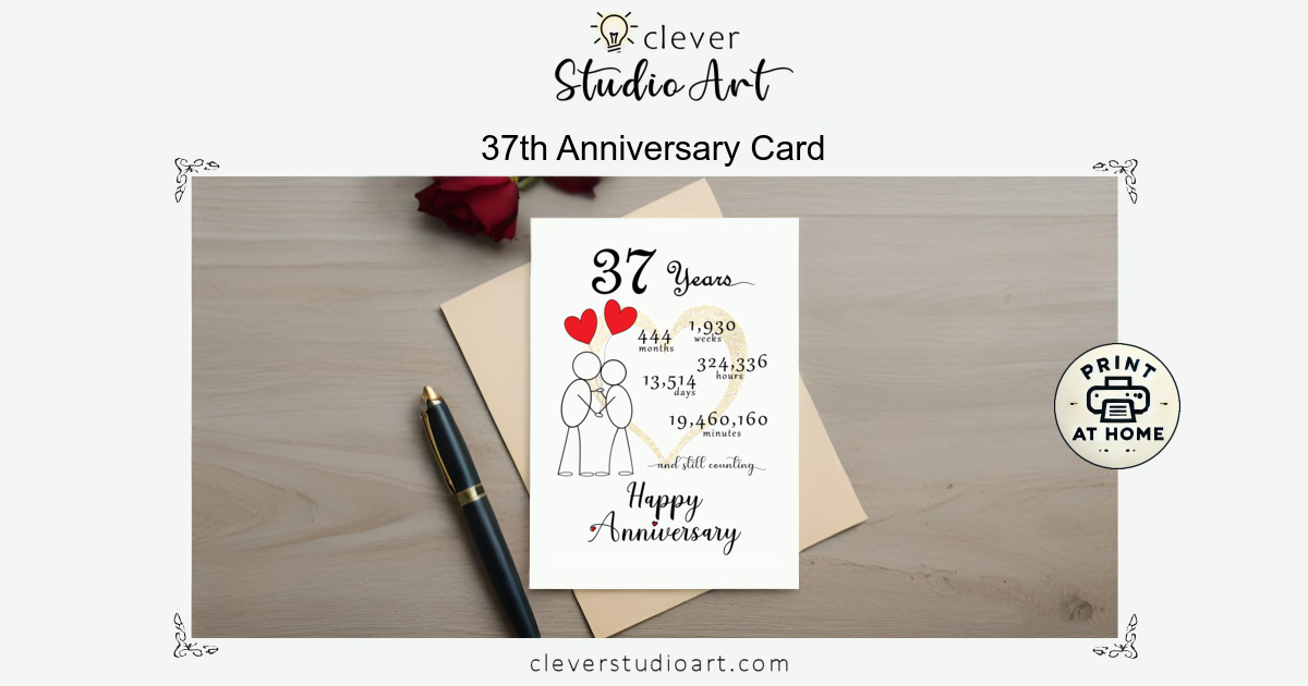 37th Anniversary Printable Card | Clever Studio Art