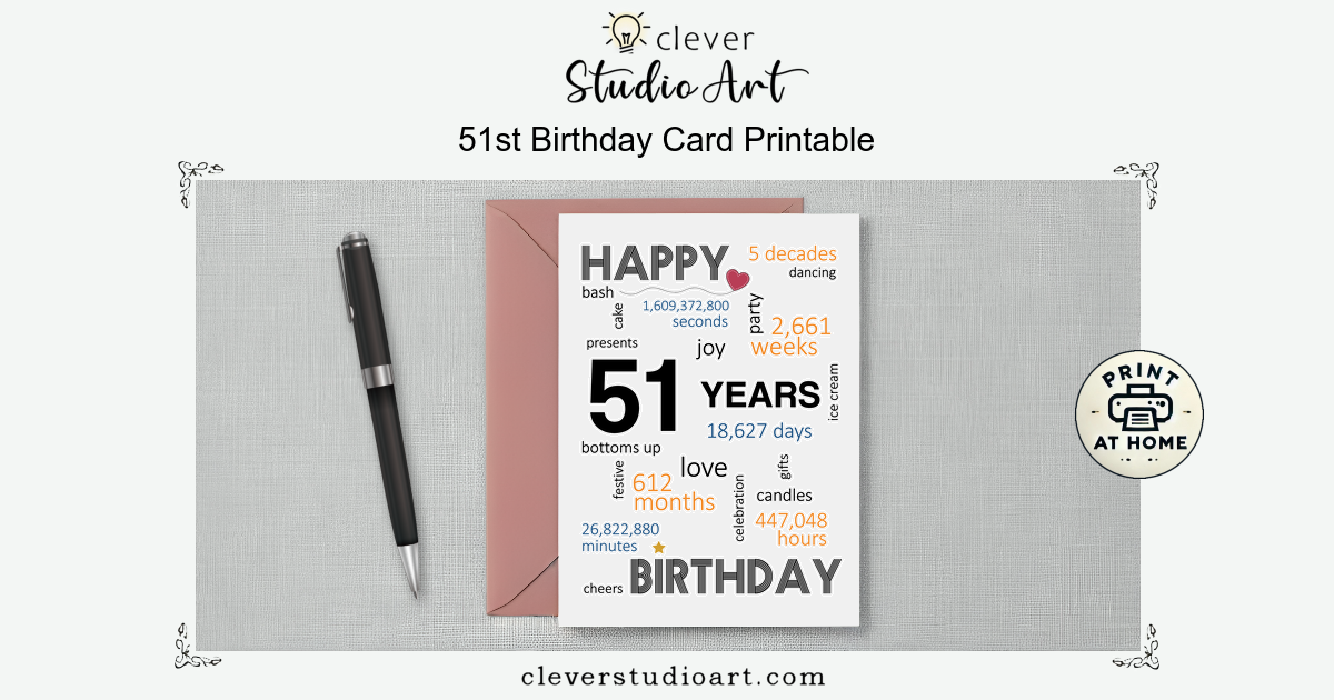 51st Birthday Card Printable