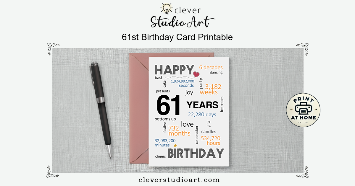 61st Birthday Card Printable | Clever Studio Art