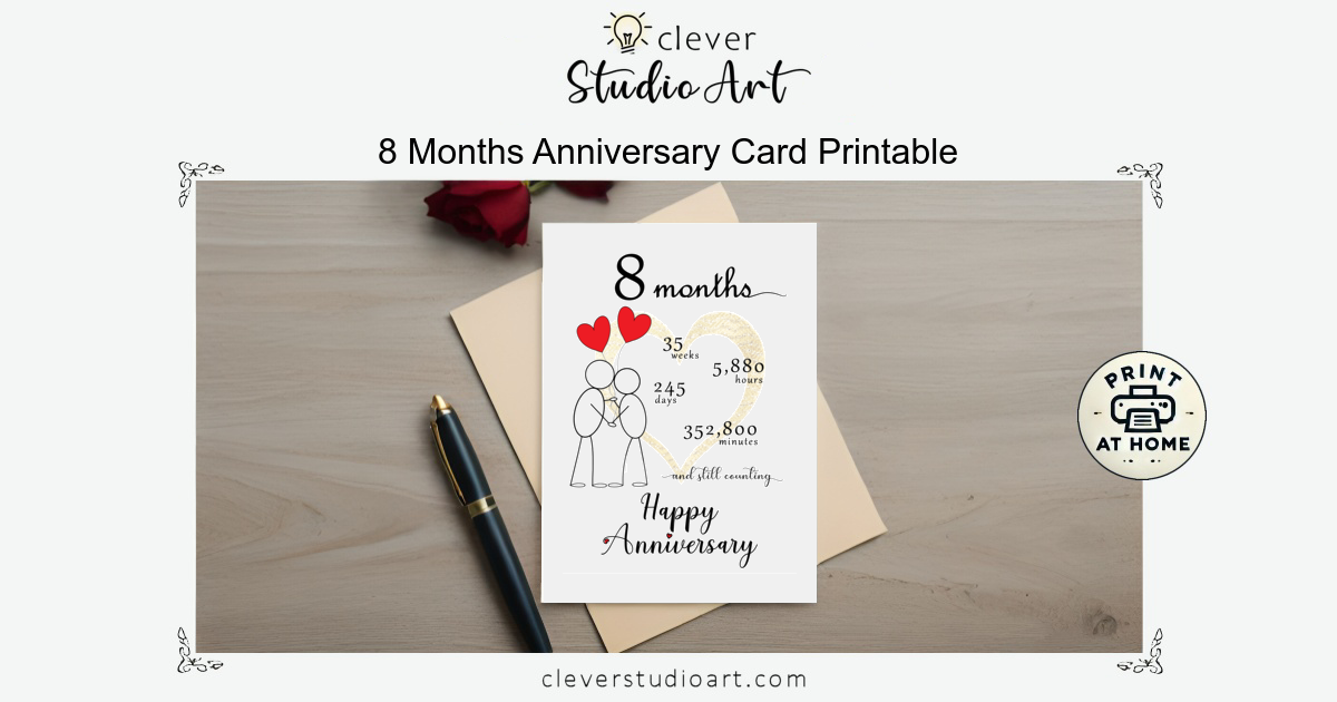 8 month Anniversary Card Printable | Clever Studio Art