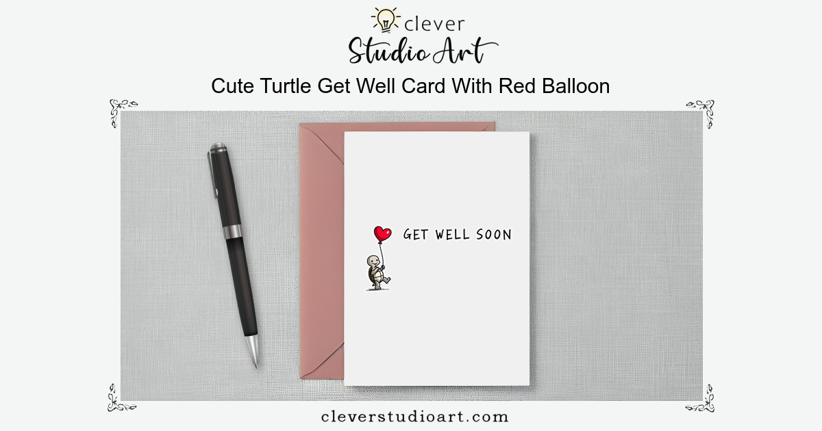 Cute Turtle Get Well Card With Red Balloon