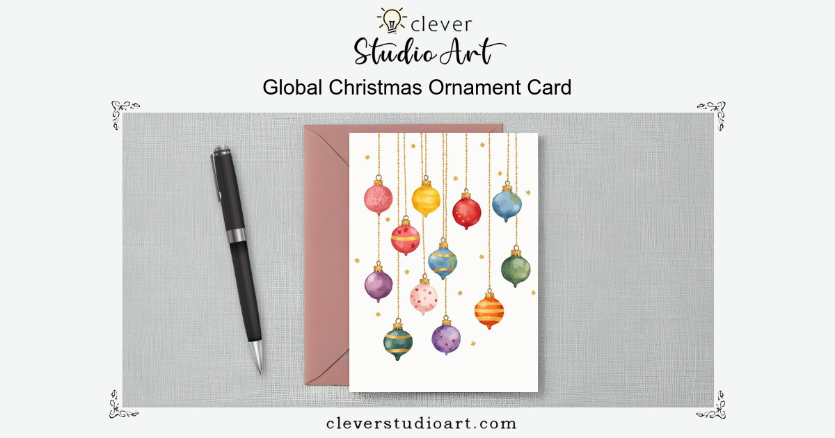 Global Christmas Ornament Card | Clever Studio Art