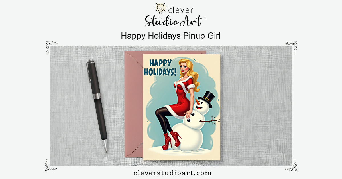 Happy Holidays Pinup Girl Card | Clever Studio Art