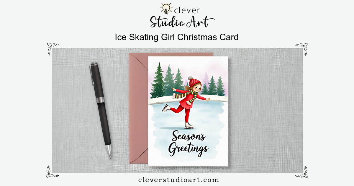 Ice Skating Girl Christmas Card | Clever Studio Art