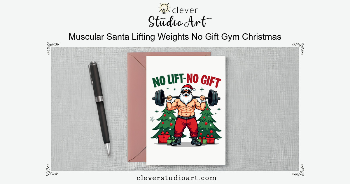 Muscular Santa Lifting Weights No Gift Gym Christmas | Clever Studio Art