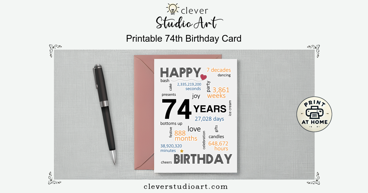 74th Birthday Card Printable | Clever Studio Art