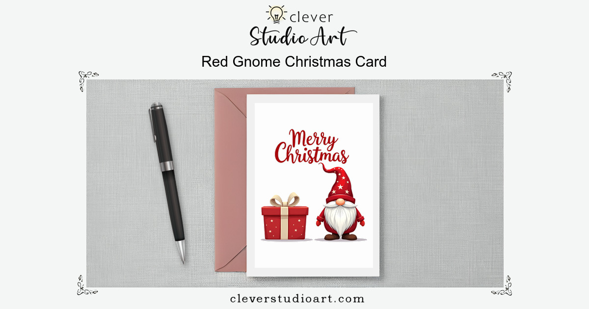 Red Gnome Christmas Card | Clever Studio Art