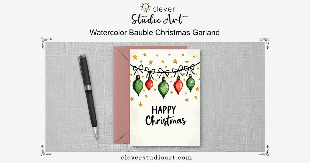 Watercolor Bauble Christmas Garland | Clever Studio Art