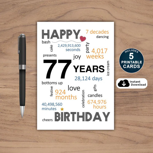Clever Studio Art : 77th Birthday Card Printable